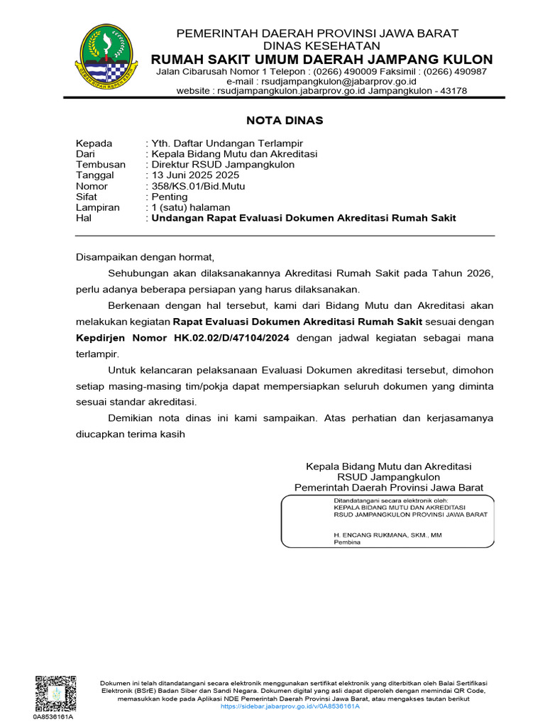 TANPA KLASIFIKASI 130625 NOTA DINAS Undangan Rapat Evaluasi Dokumen ...