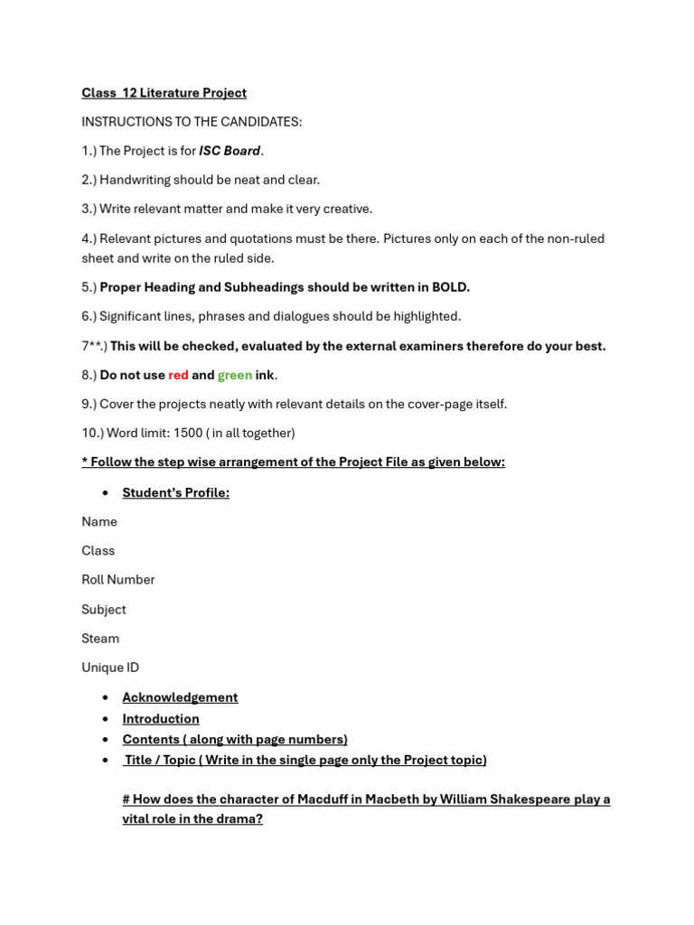 12 Literature Project (2025-26) | PDF