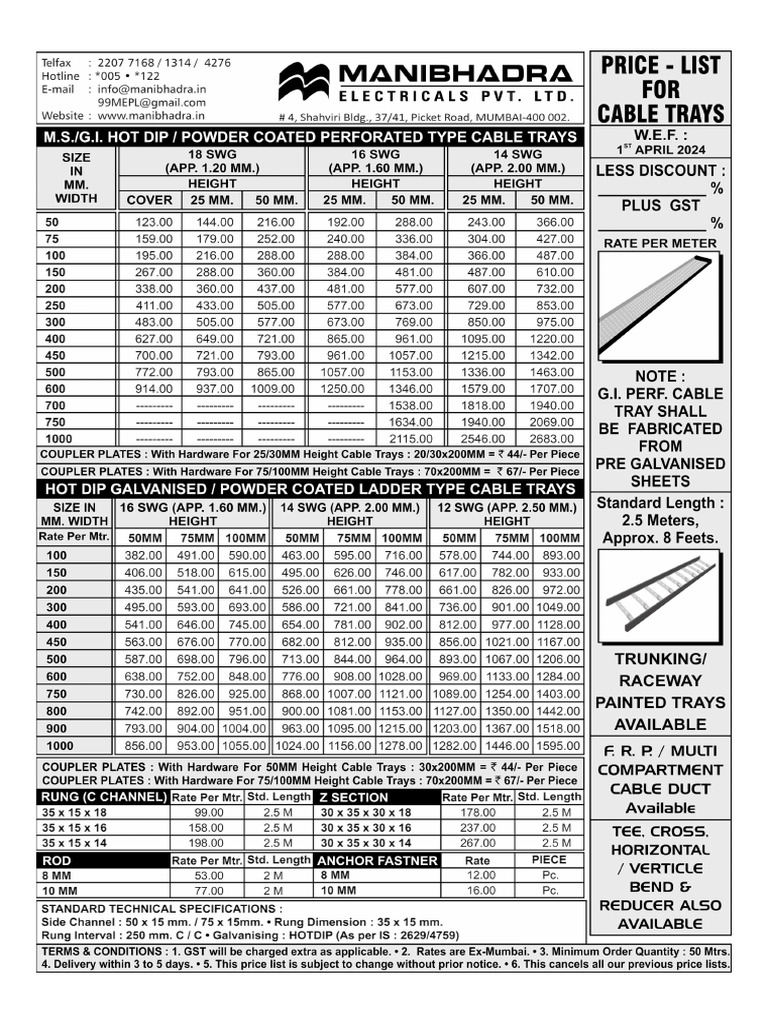 Cable Tray Price List 01.04.24 | PDF