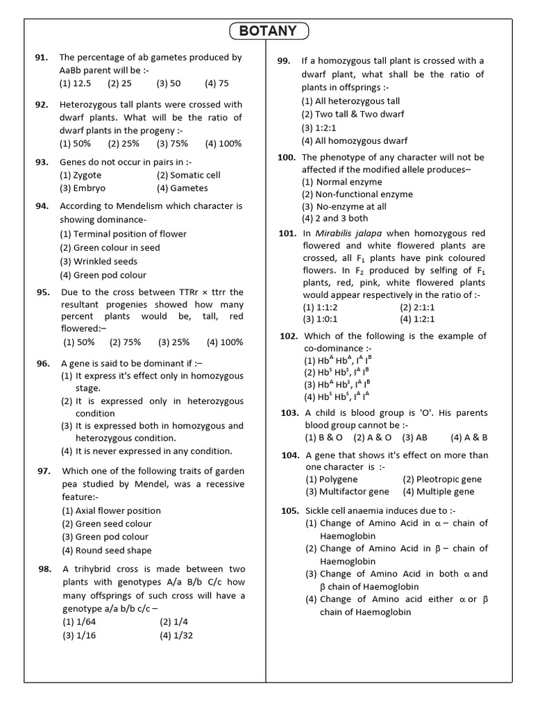 Mendelian Genetics Quiz Questions | PDF | Dominance (Genetics) | Allele