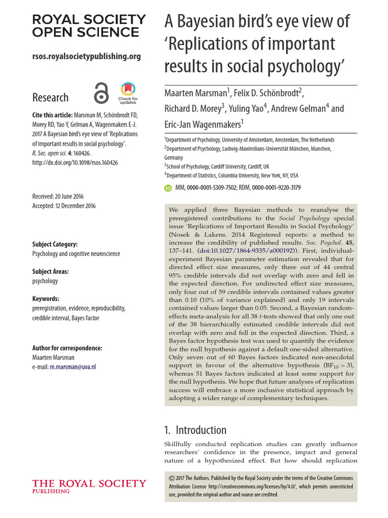 Marsman Et Al A Bayesian Bird S Eye View of Replications of Important ...
