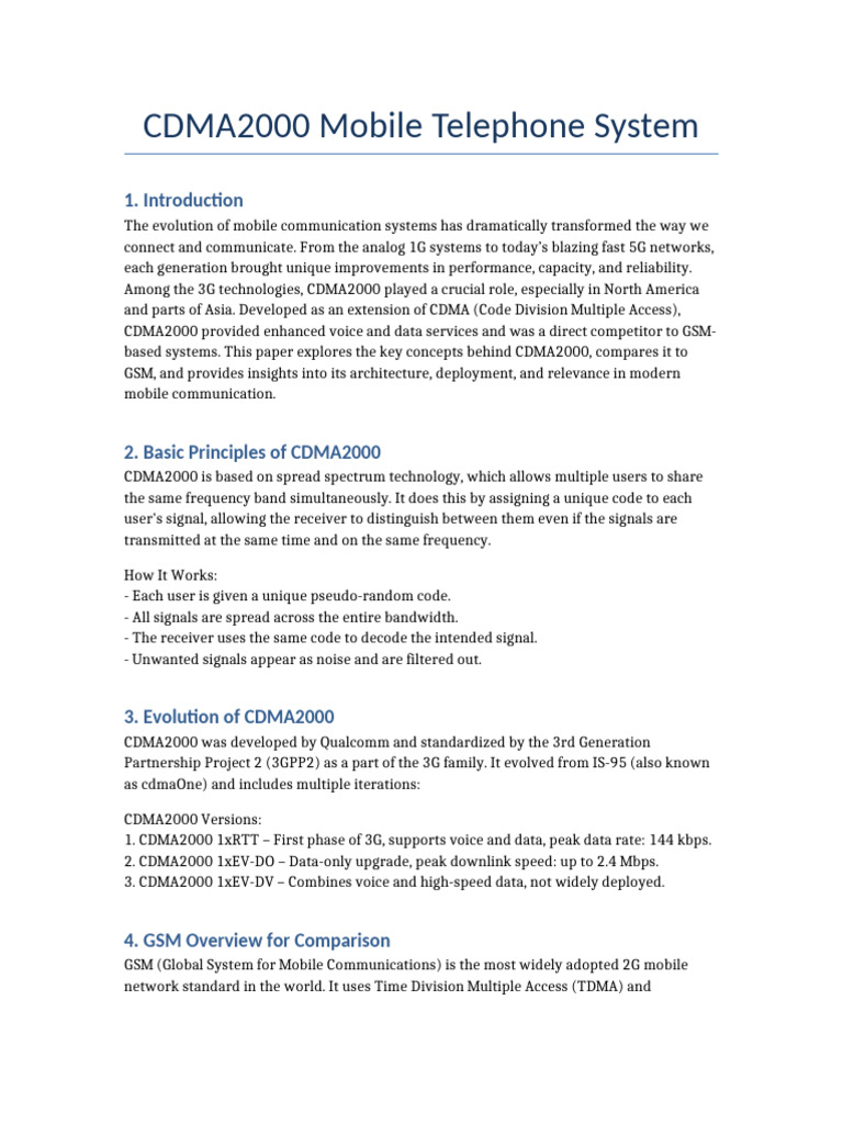 CDMA2000 Research Paper | PDF | Lte (Telecommunication) | Gsm