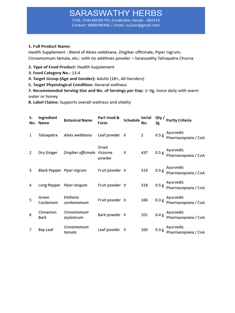 Saraswaty Talispathra Coorna 2 | PDF | Ginger | Dietary Supplements