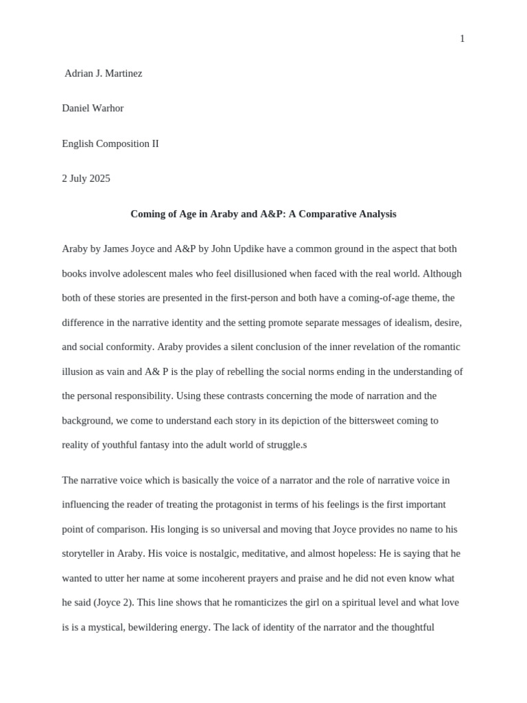 Coming of Age in Araby and A&p | PDF | Narration | Narrative