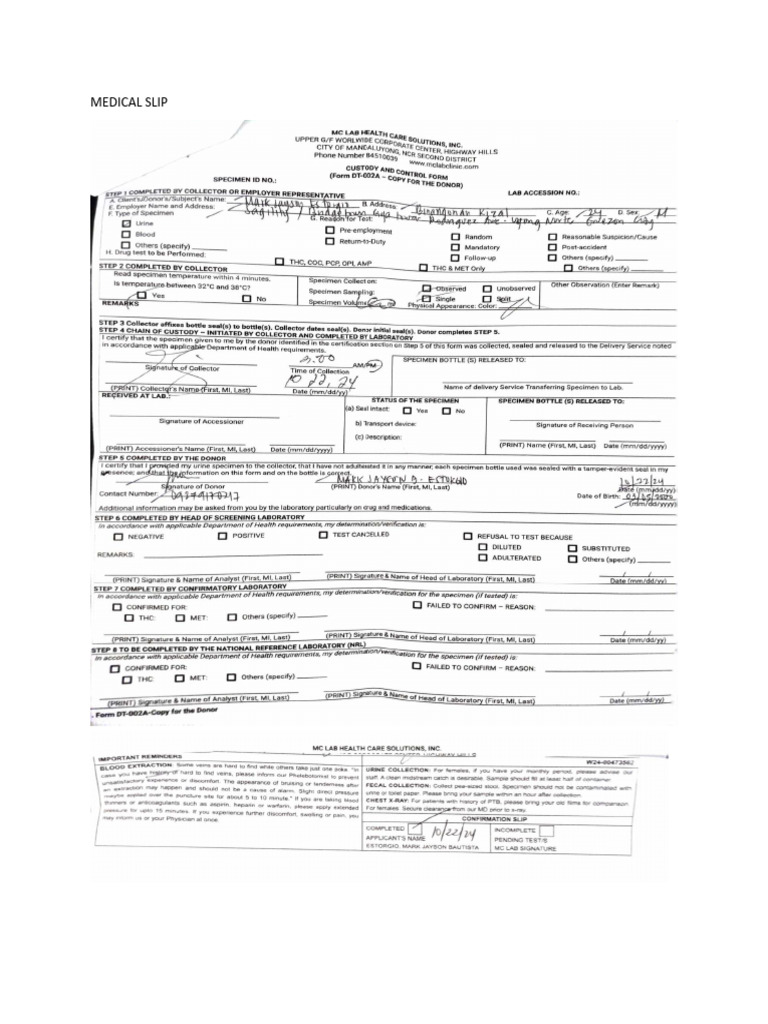 Medical Slip | PDF