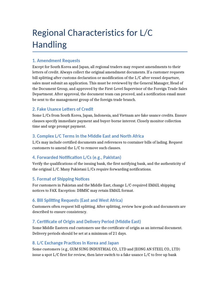 Regional LC Characteristics Detailed | PDF