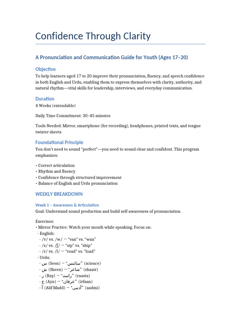 Confidence Through Clarity Pronunciation Plan | PDF | English Language ...