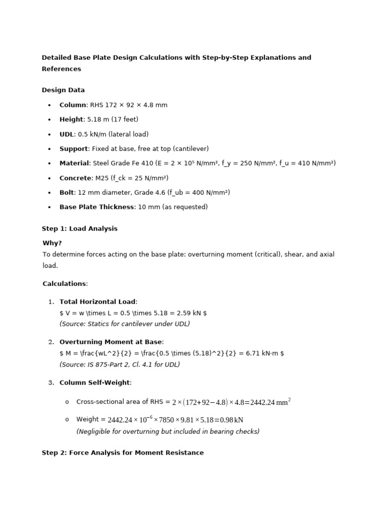 Detailed Base Plate Design Calculations With Step | PDF | Screw ...