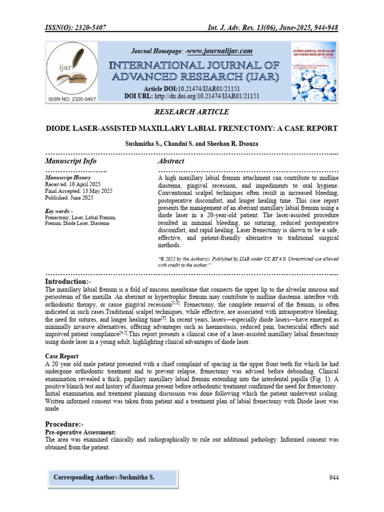 Diode Laser Assisted Maxillary Labial Frenectomy A Case Report Pdf