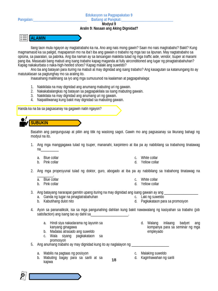 ESP Learning Modules 9 | PDF