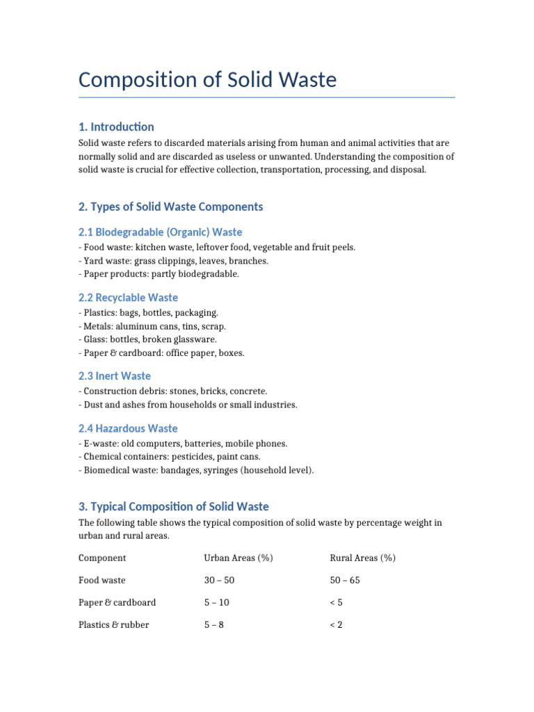 Composition of Solid Waste Overview | PDF