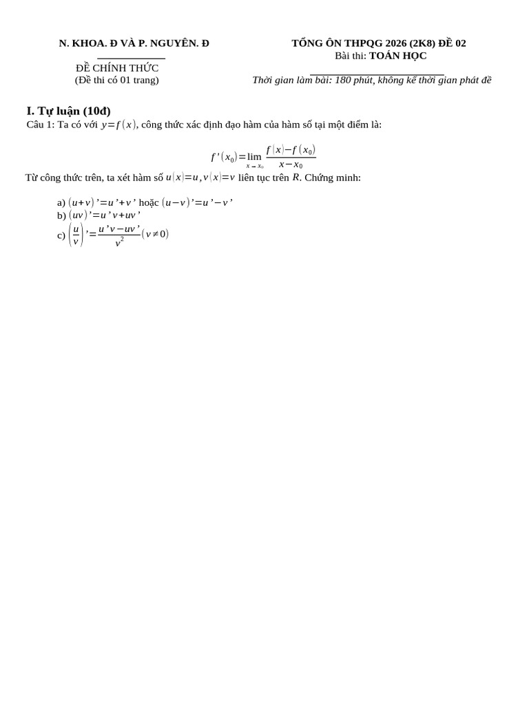 ĐỀ 02 - 2K8 | PDF