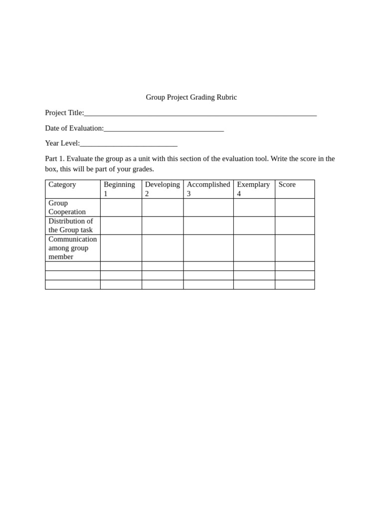Group Project Grading Rubric | PDF