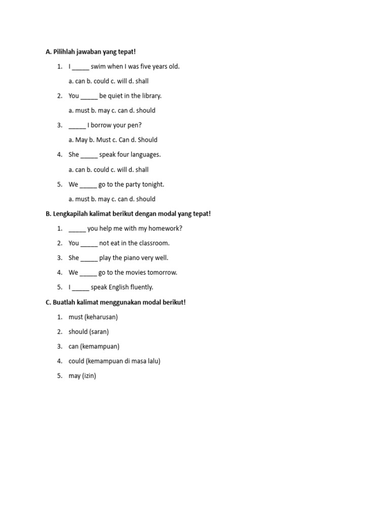 English Modal Verbs Practice Quiz | PDF