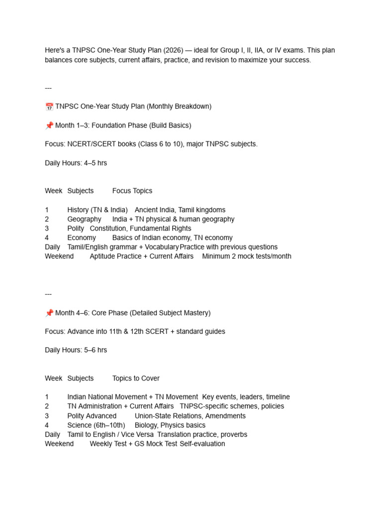 Here's A TNPSC One-Year Study Plan (2026) - Ideal For Group I, II, IIA ...