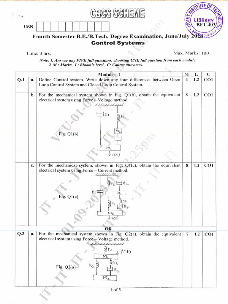 BEC403 PYQP Control Systems | PDF | Mechanics | Applied Mathematics