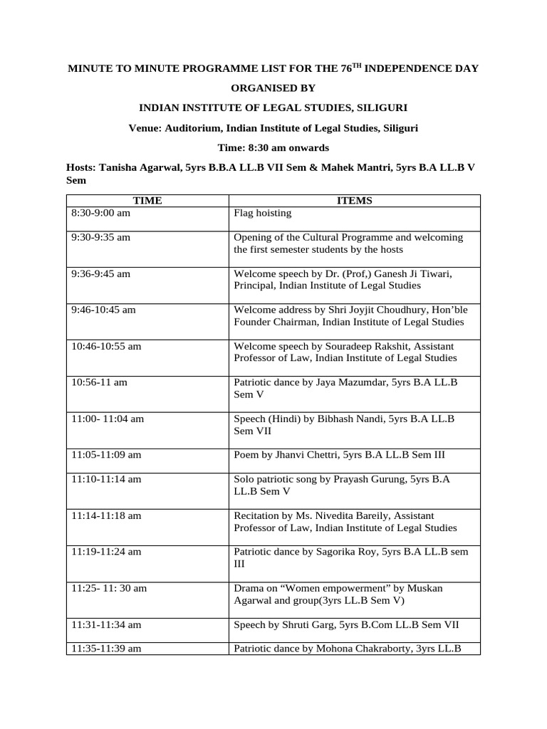 Independence Day Programme Schedule | PDF