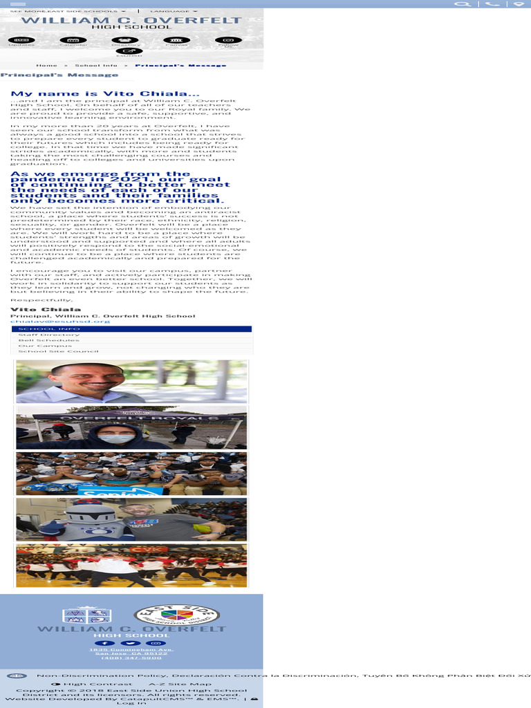 Principal's Message William C. Overfelt High School | PDF