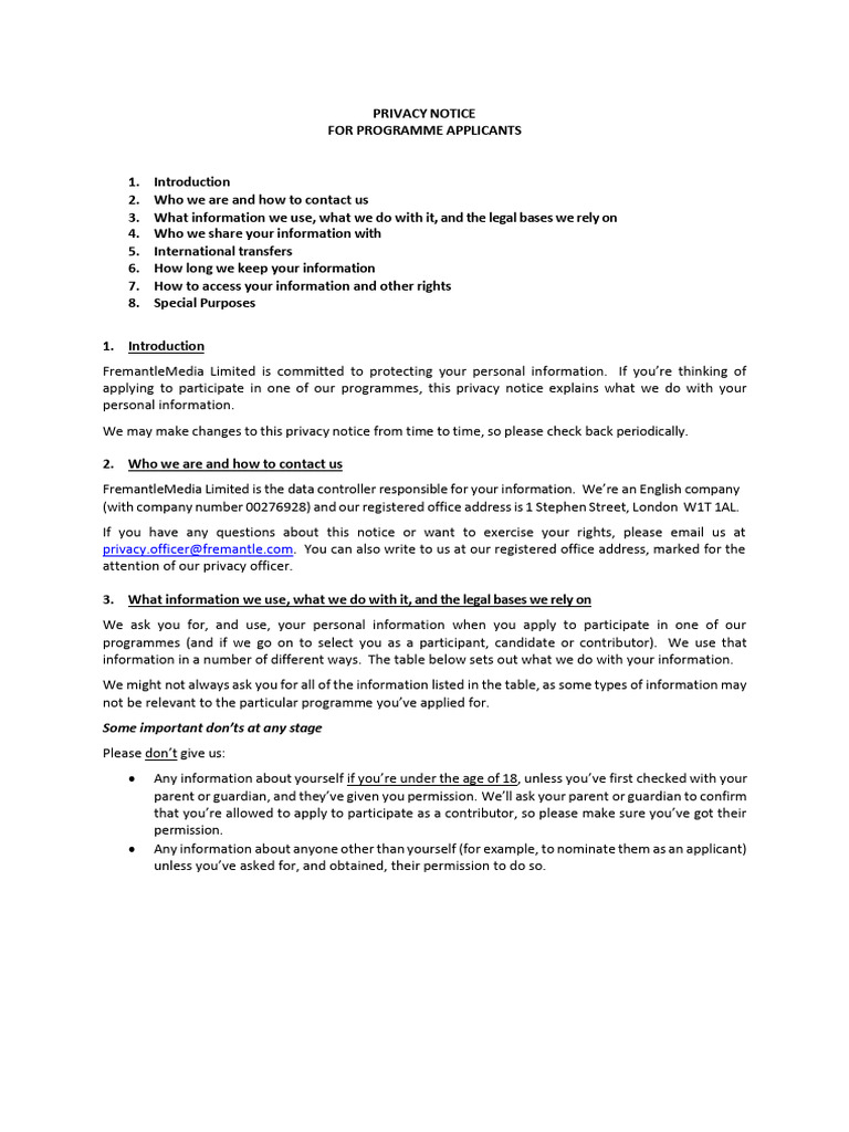 Privacy Notice for Programme Applicants | PDF | Consent | Background Check