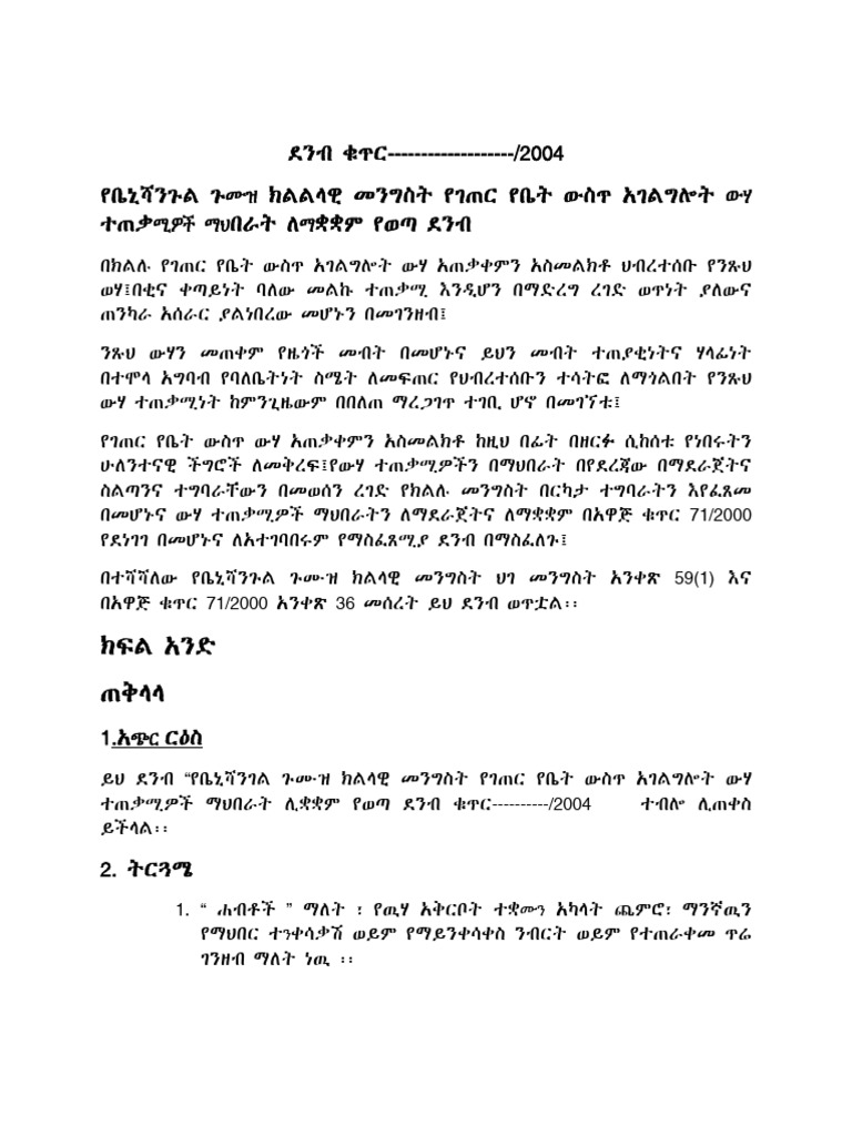 BSGR WASHCO Legalization Regulation, Amharic | PDF