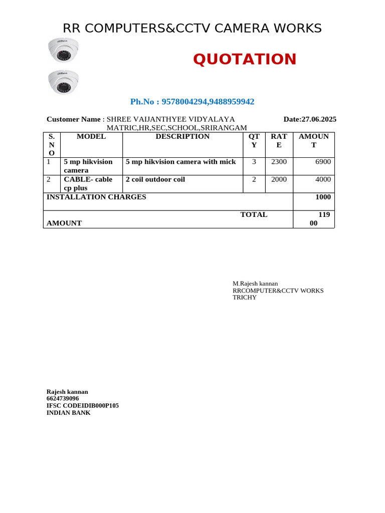 CCTV Camera Quotation for School | PDF