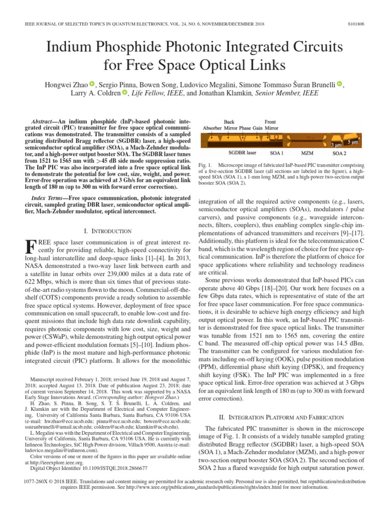 Indium Phosphide Laser for Optical Links | PDF | Laser | Photonics