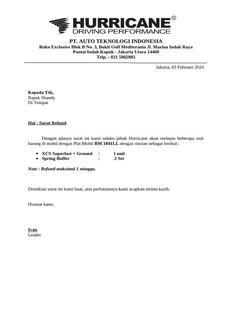 Surat Refund untuk Bapak Shandy | PDF