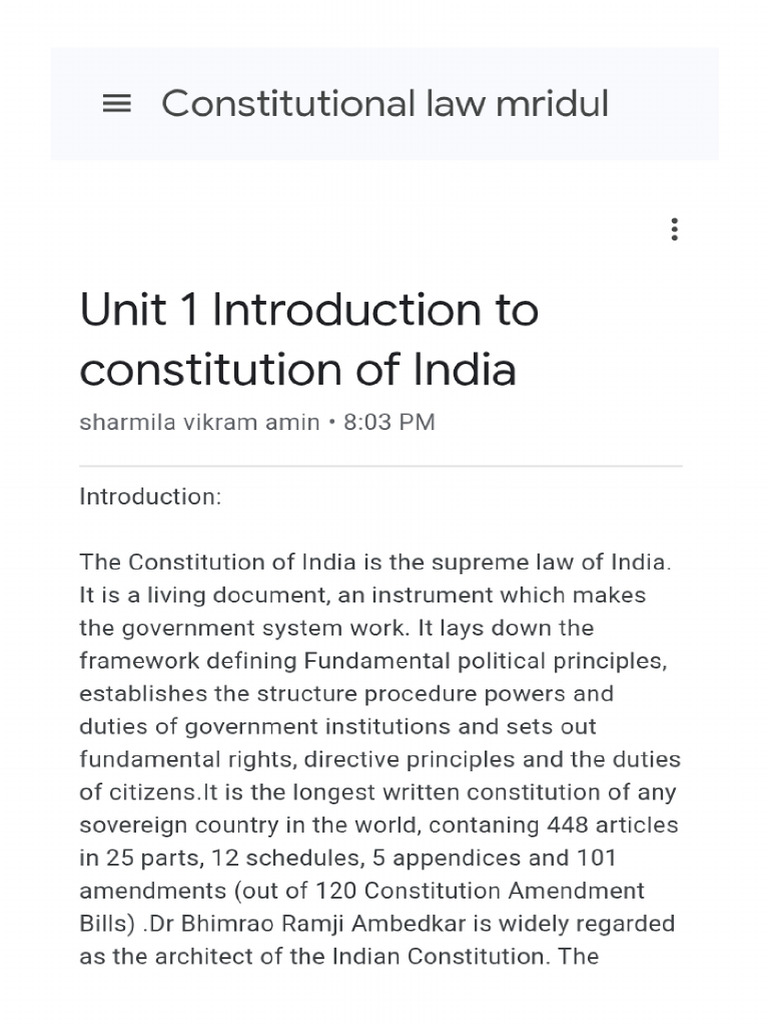 Unit 1 Introduction To Constitution of India | PDF