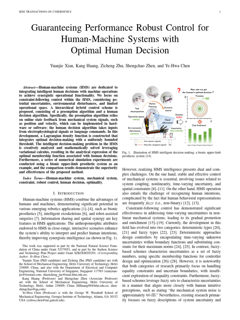 TCYB Guaranteeing Performance Robust Control For | PDF | Curve | Electromyography