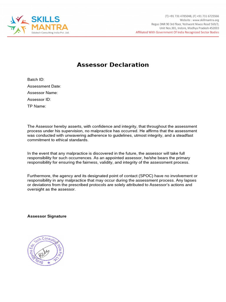 Assessor Decleration | PDF