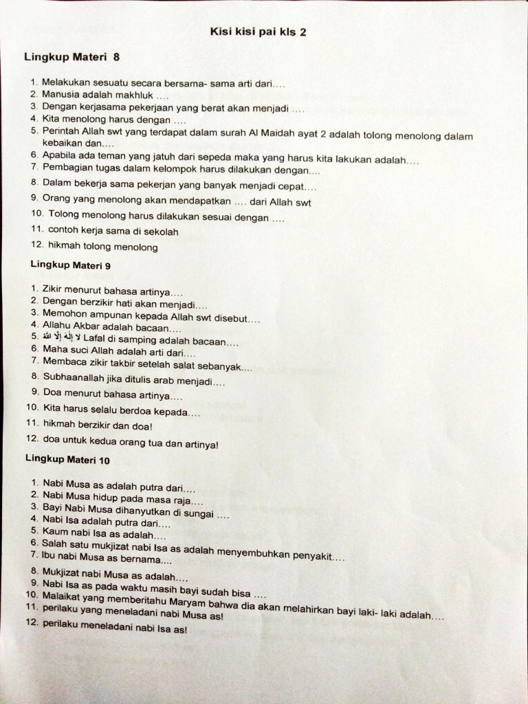 Kisi Kisi PAI Kls 2 | PDF