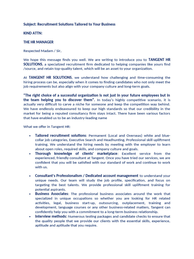 Tangent HR Solutions Introduction | PDF | Recruitment | Business