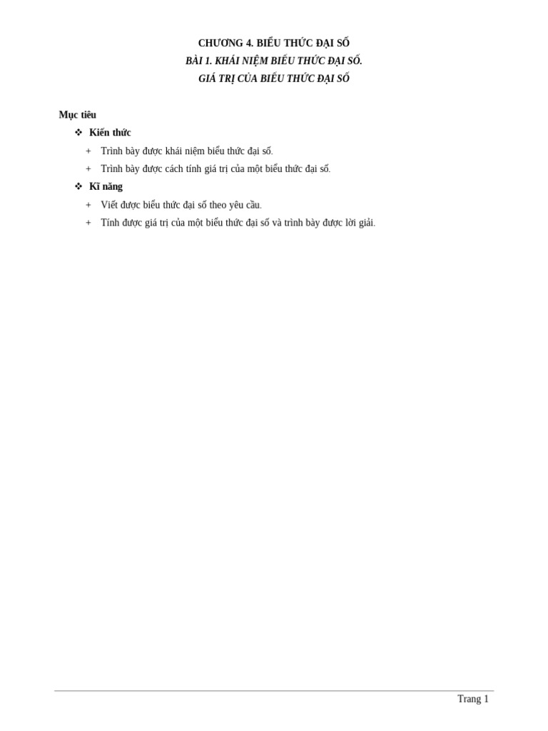 Chuyen de Khai Niem Bieu Thuc Dai So Gia Tri Cua Mot Bieu Thuc Dai So | PDF