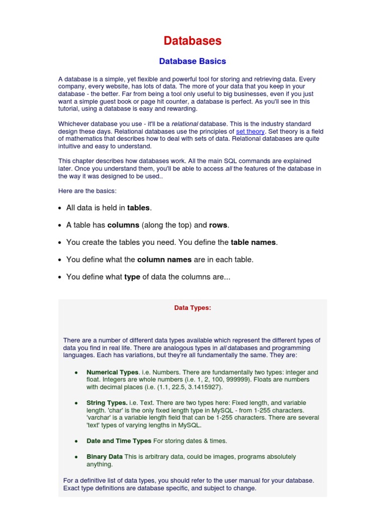 Database Basics | PDF | Database Index | Databases
