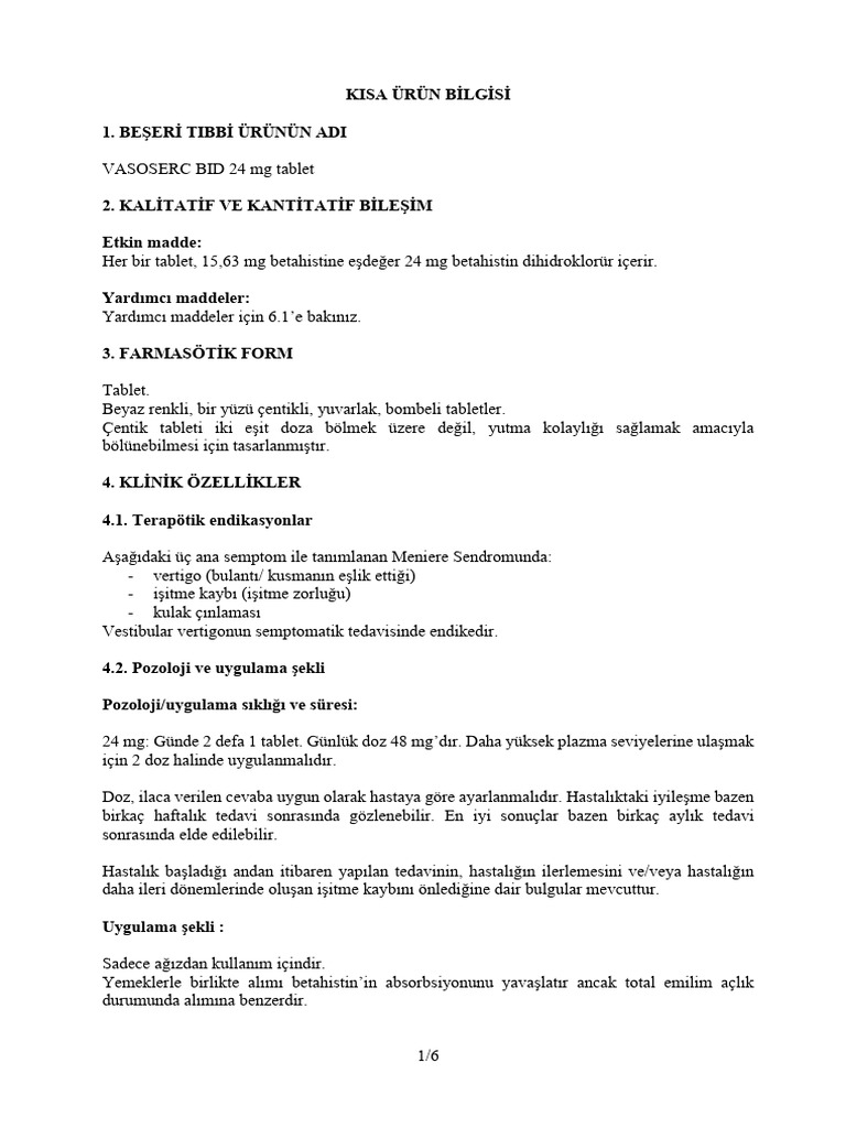 Vasoserc Bid 24 MG Tablet | PDF