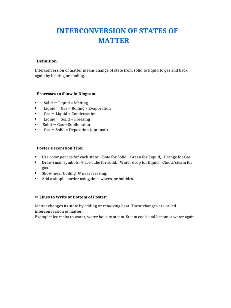 Interconversion of Matter Tips Poster Class9 | PDF