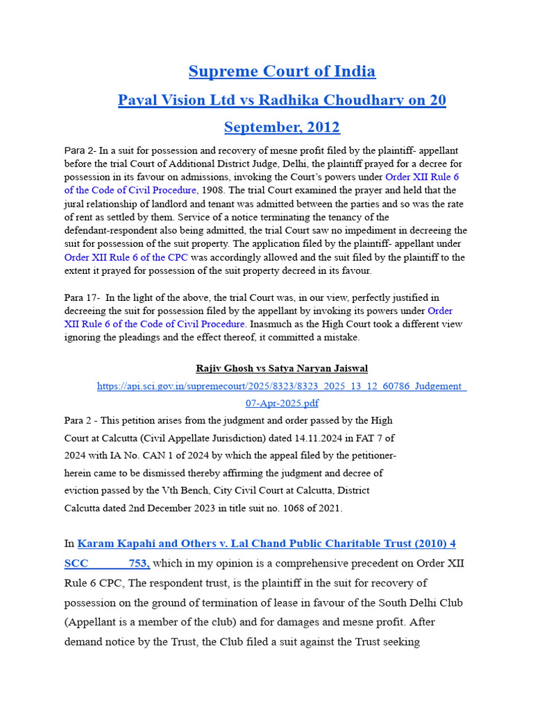 Order 12 Rule 6 in Eviction Cases | PDF | Lawsuit | Lease