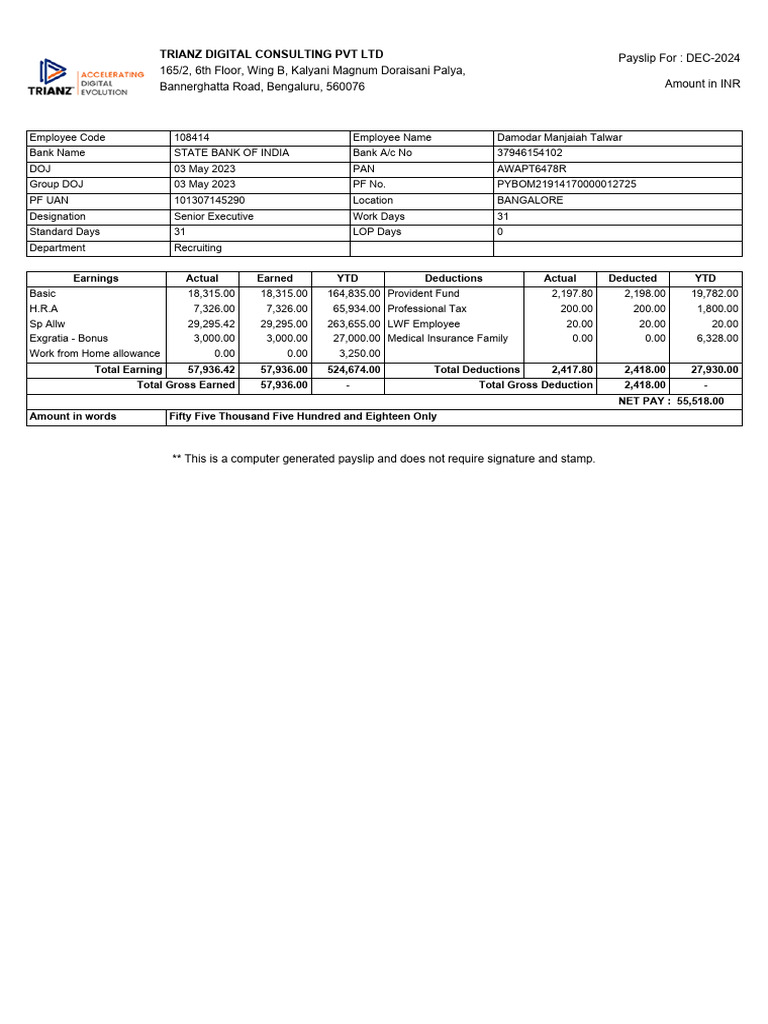 Dec 2024 Payslip | PDF | Payments | Taxes
