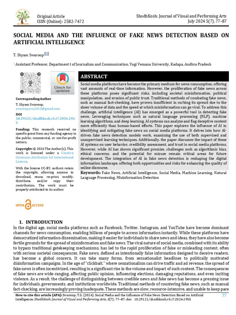 Social Media and The Influence of Fake News Detect | PDF | Artificial Intelligence ...