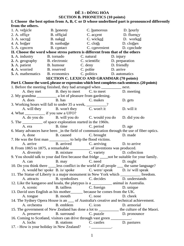 Phonetics and Grammar Practice Test | PDF | Plants | Fern
