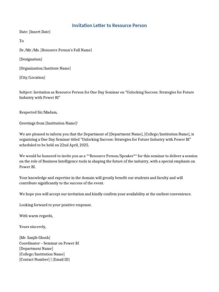 Invitation to Seminar Resource Person | PDF