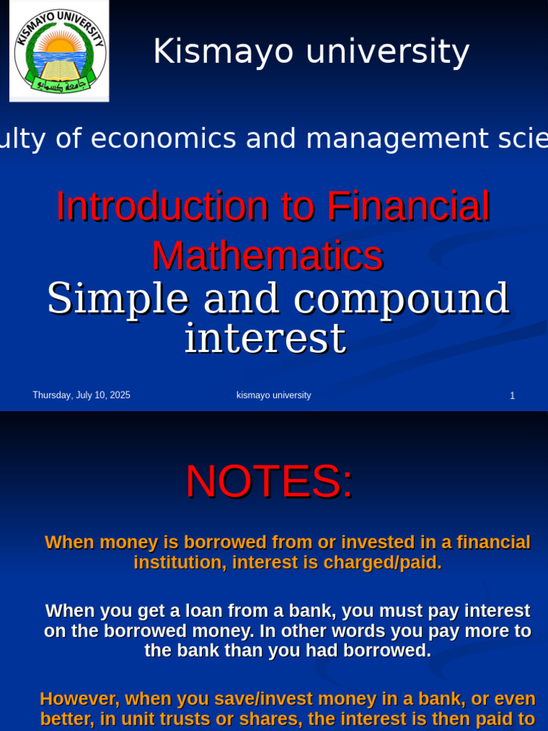 Lec1 Introduction To Financial Math | PDF | Interest | Compound Interest