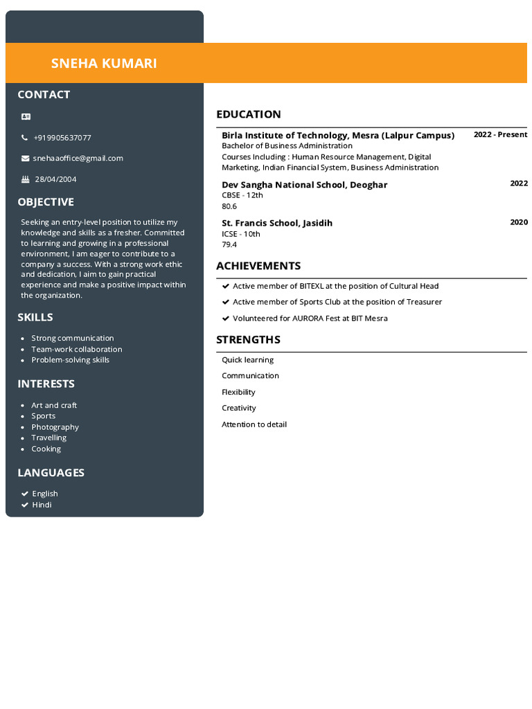 Sneha Kumari - Resume | PDF