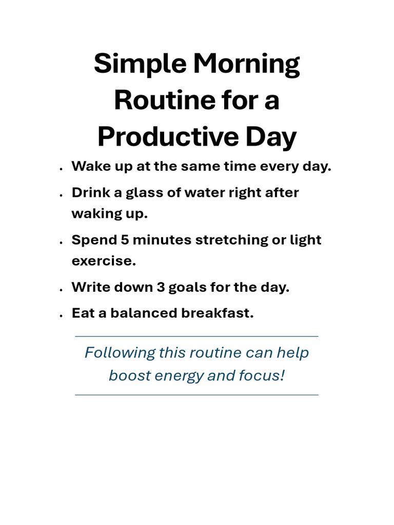 Simple Morning Routine For A Productive Day | PDF