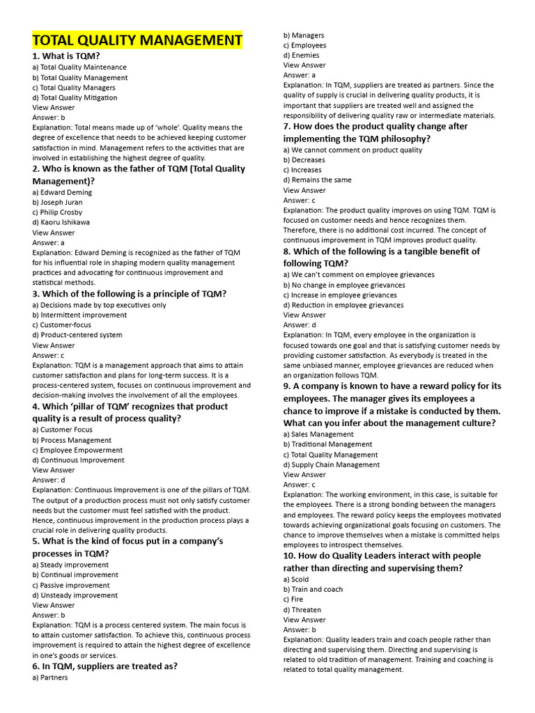 Total Quality Management | PDF | Quality (Business) | Quality Management