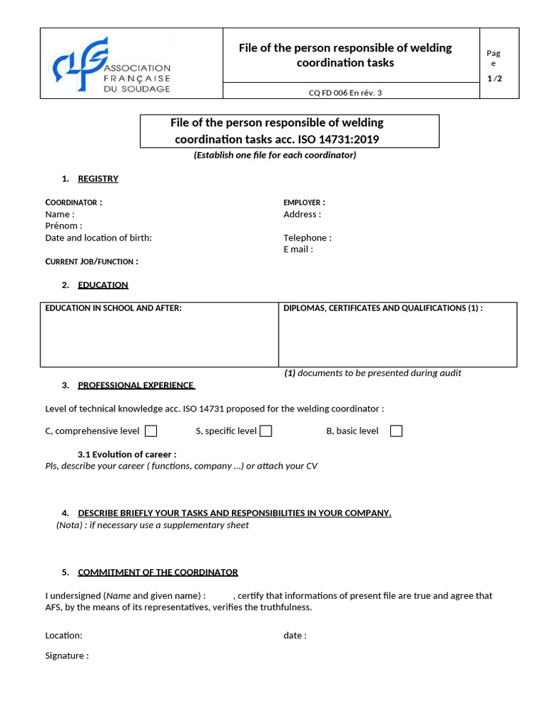 Welding Coordinator Qualification File | PDF