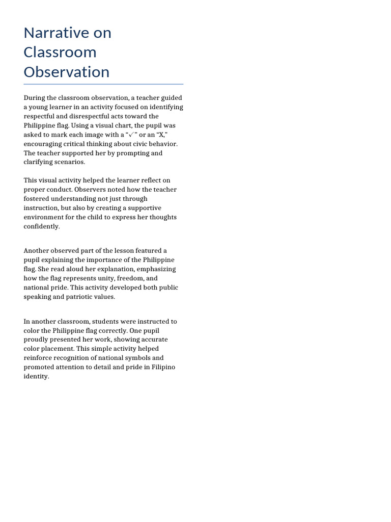 Magazine Style Narrative Classroom Observation | PDF