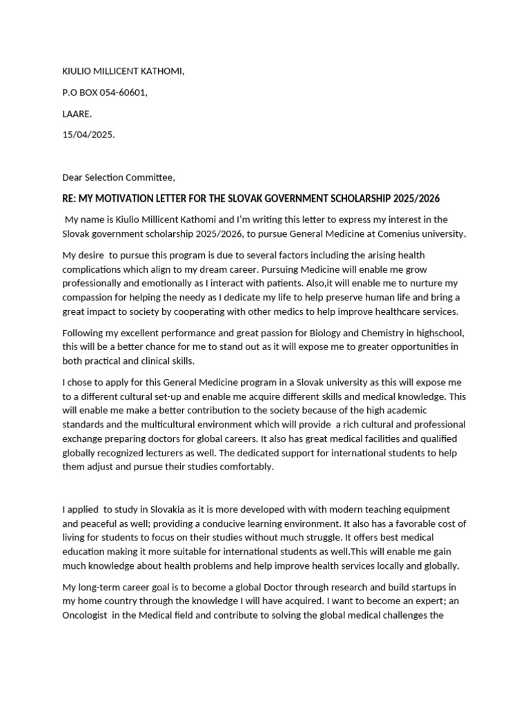 Milly's Motivation Letter | PDF | Medicine | Motivation