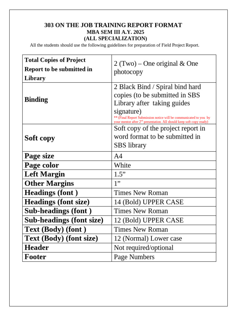 OJT Project Report Guidelines for MBA | PDF