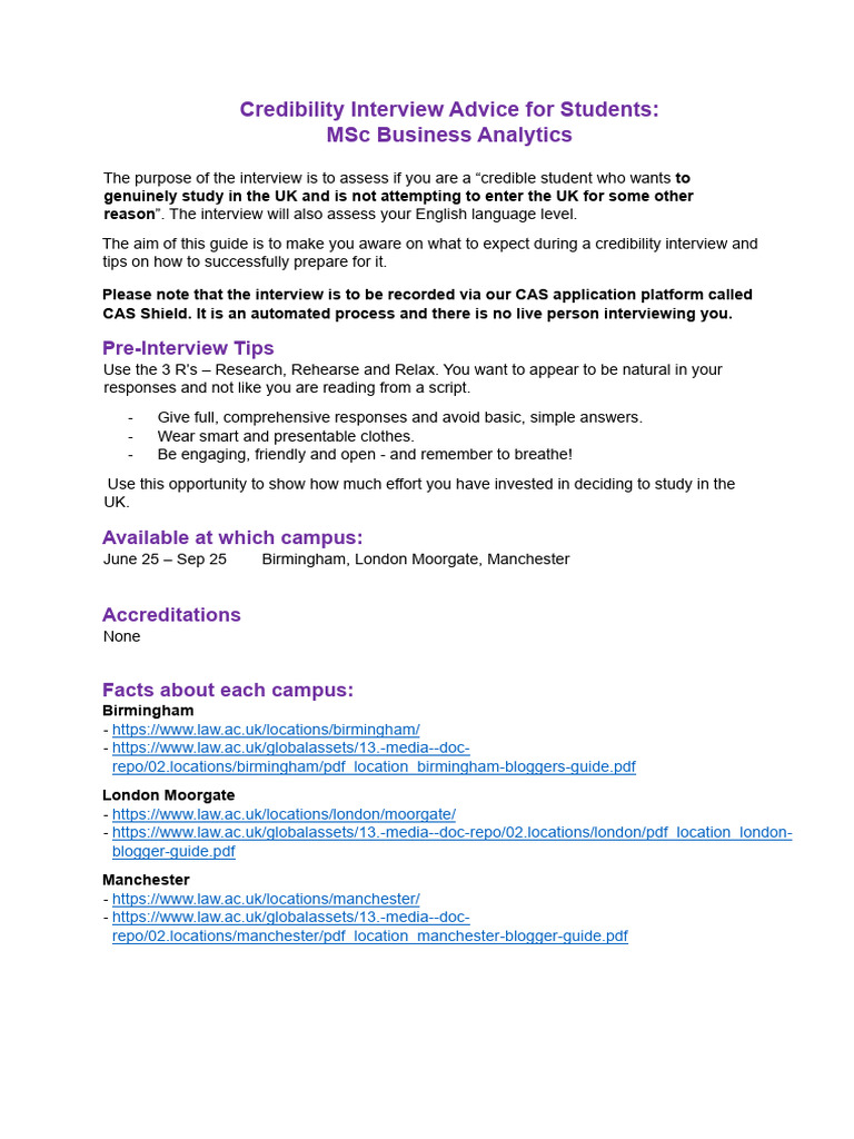 Credibility Interview Advice For Students - MSC Business Analytics | PDF | Email Spam | Knowledge